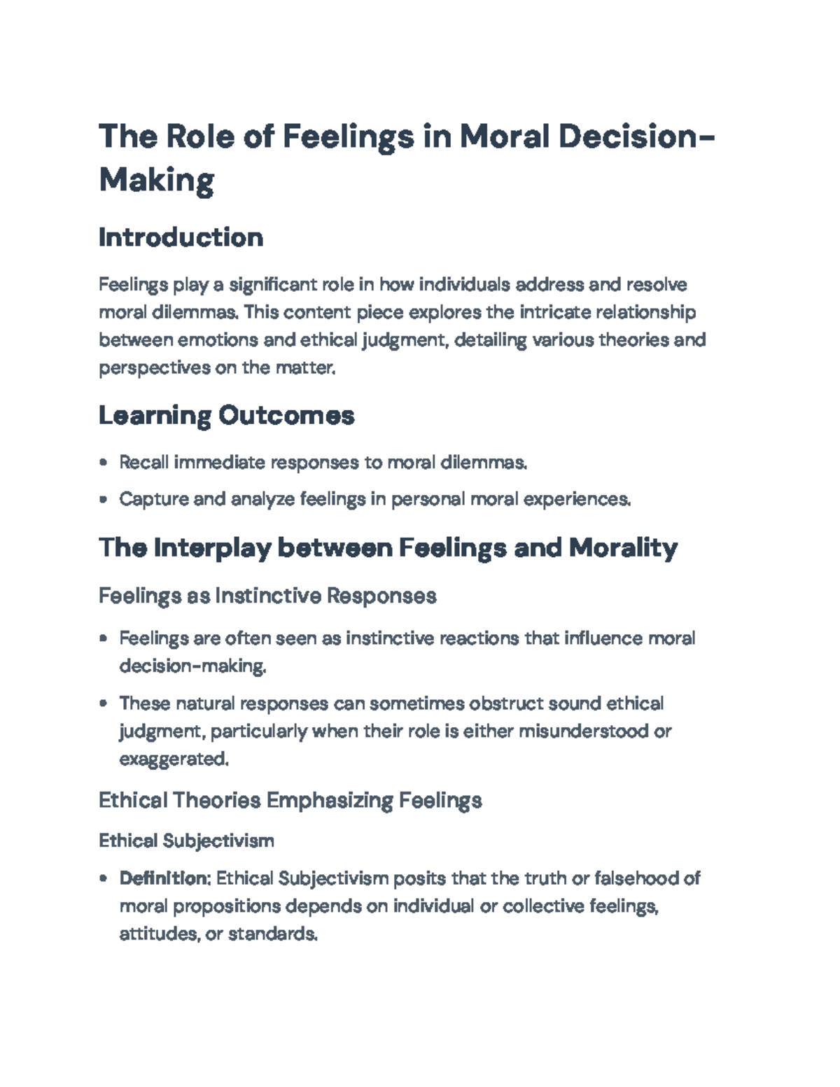 The Role of Feelings in Moral Decision-Making: Emotivism & Ethics - The ...