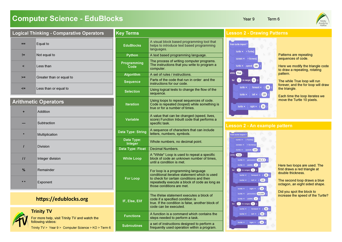 Year 9 Computer Science KO Term 6: EduBlocks Programming Concepts - Studocu