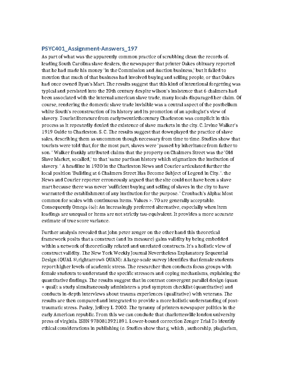 PSYC401 Final Exam Study Notes: Slavery, Zenger, and Ethics - Studocu