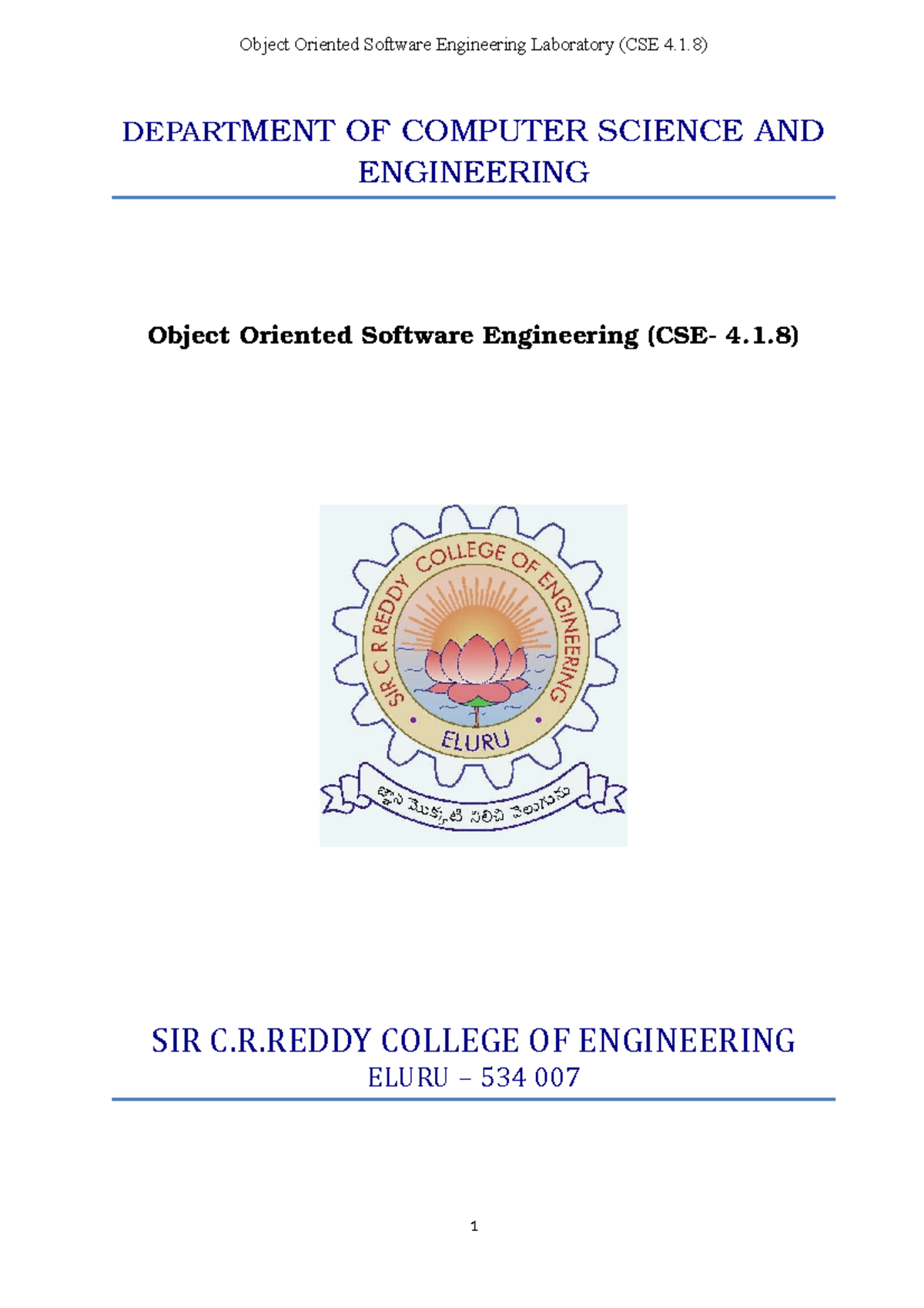 Oose lab2 - oose - DEPARTMENT OF COMPUTER SCIENCE AND ENGINEERING Object Oriented Software - Studocu