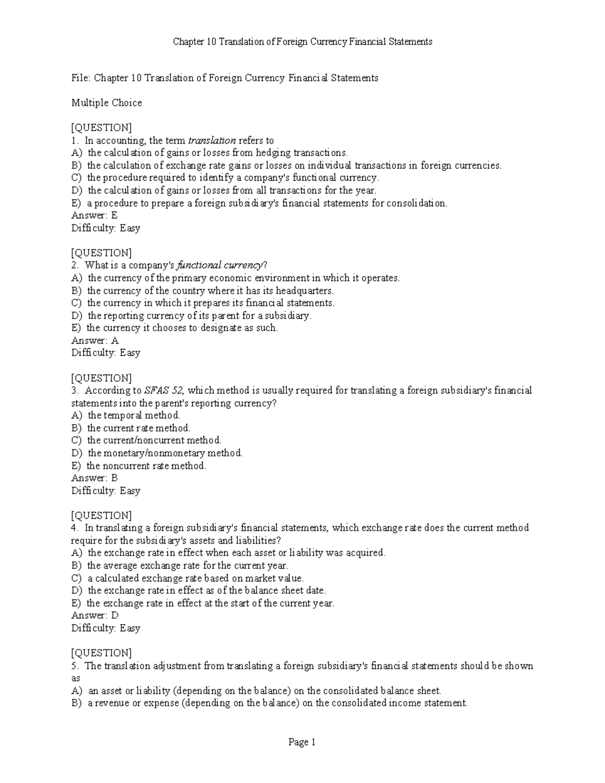 Translation of Currency lecture note - File: Chapter 10 Translation of ...
