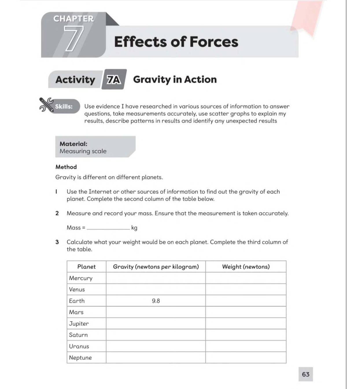 Science 6 CHAPTER: Gravity in Action - Effects of Forces Activity 7A ...