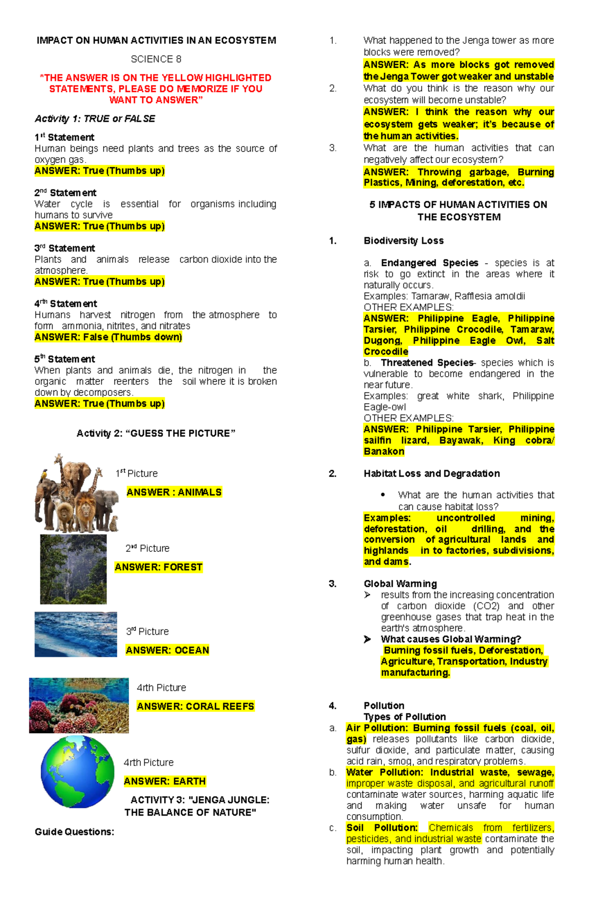 Impact of Human Activities on Ecosystems - Science 8 Study Guide - Studocu