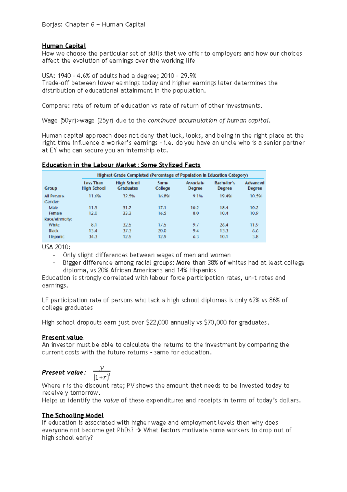 Human Capital Insights from Borjas: Labor Economics Chapter 6 Summary - Studocu