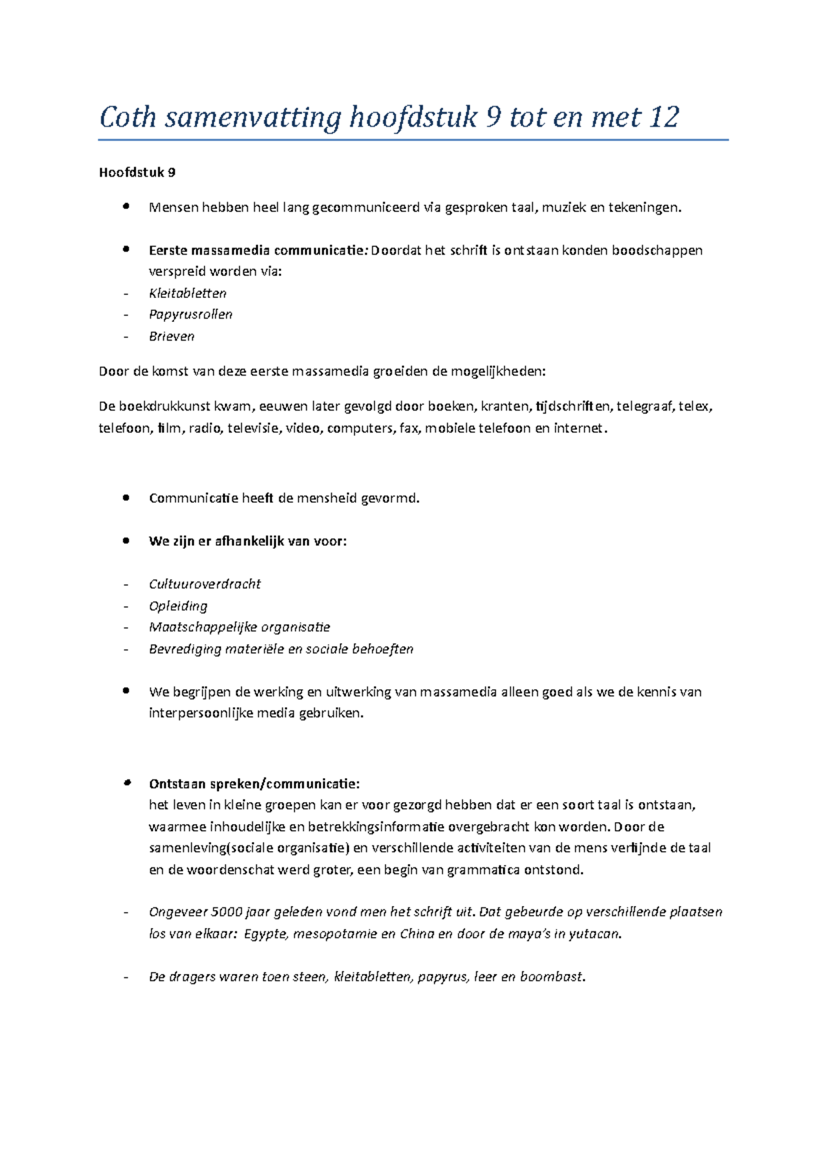 Communicatietheorie Samenvatting Hoofdstuk 9 t/m 12 (COTH) - Studeersnel