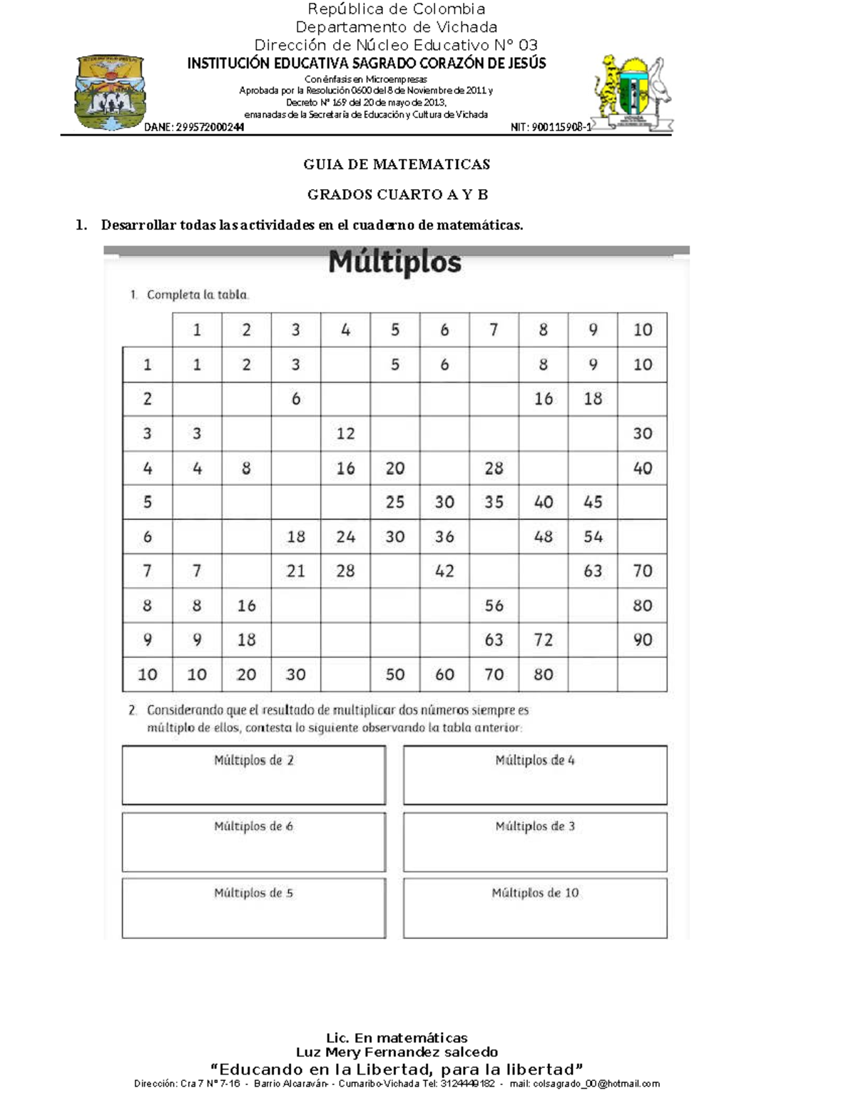 Guía de Matemáticas para Grados 4A y 4B - INSTITUCIÓN EDUCATIVA SAGRADO ...