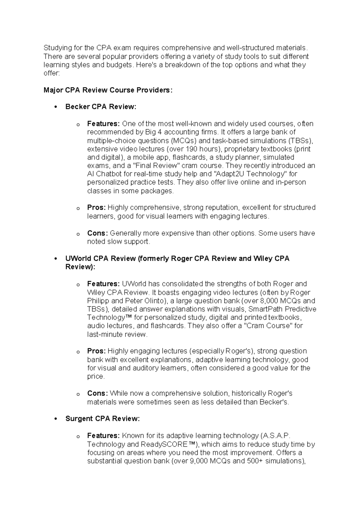 CPA Exam Study Guide: Top Review Course Providers and Features - Studocu