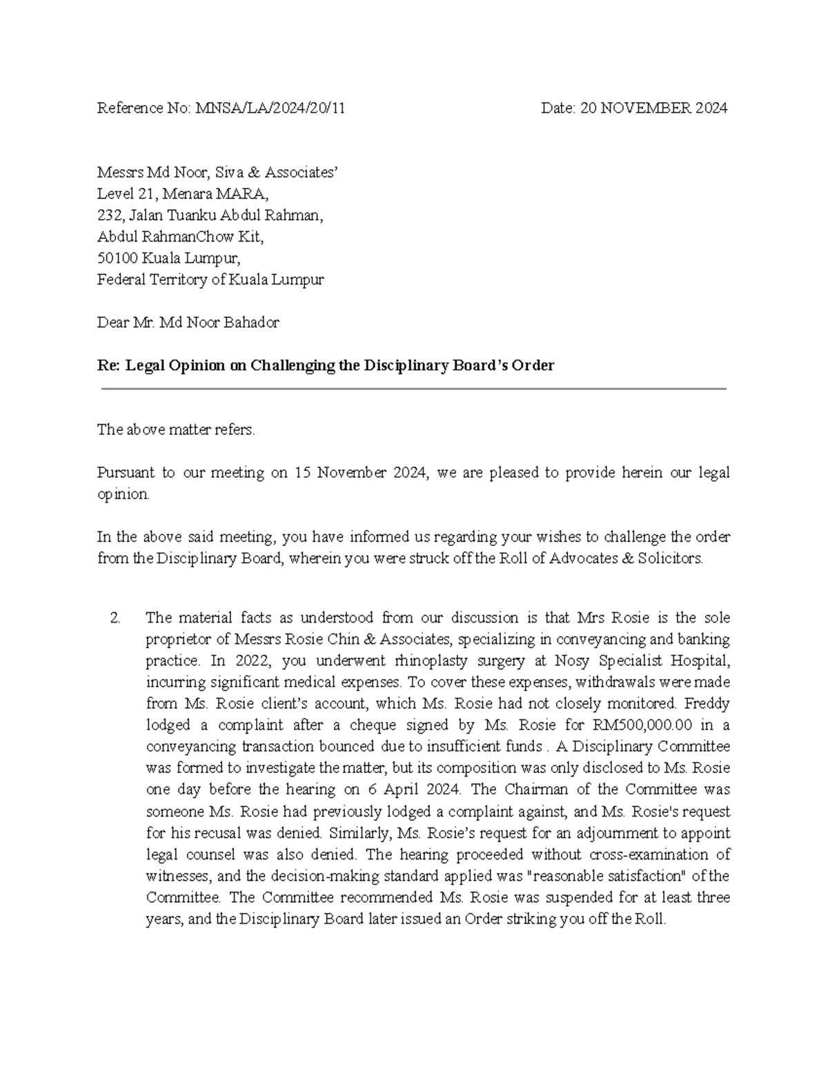 Legal Opinion on Disciplinary Order Appeal - LPA Section 103E - Studocu