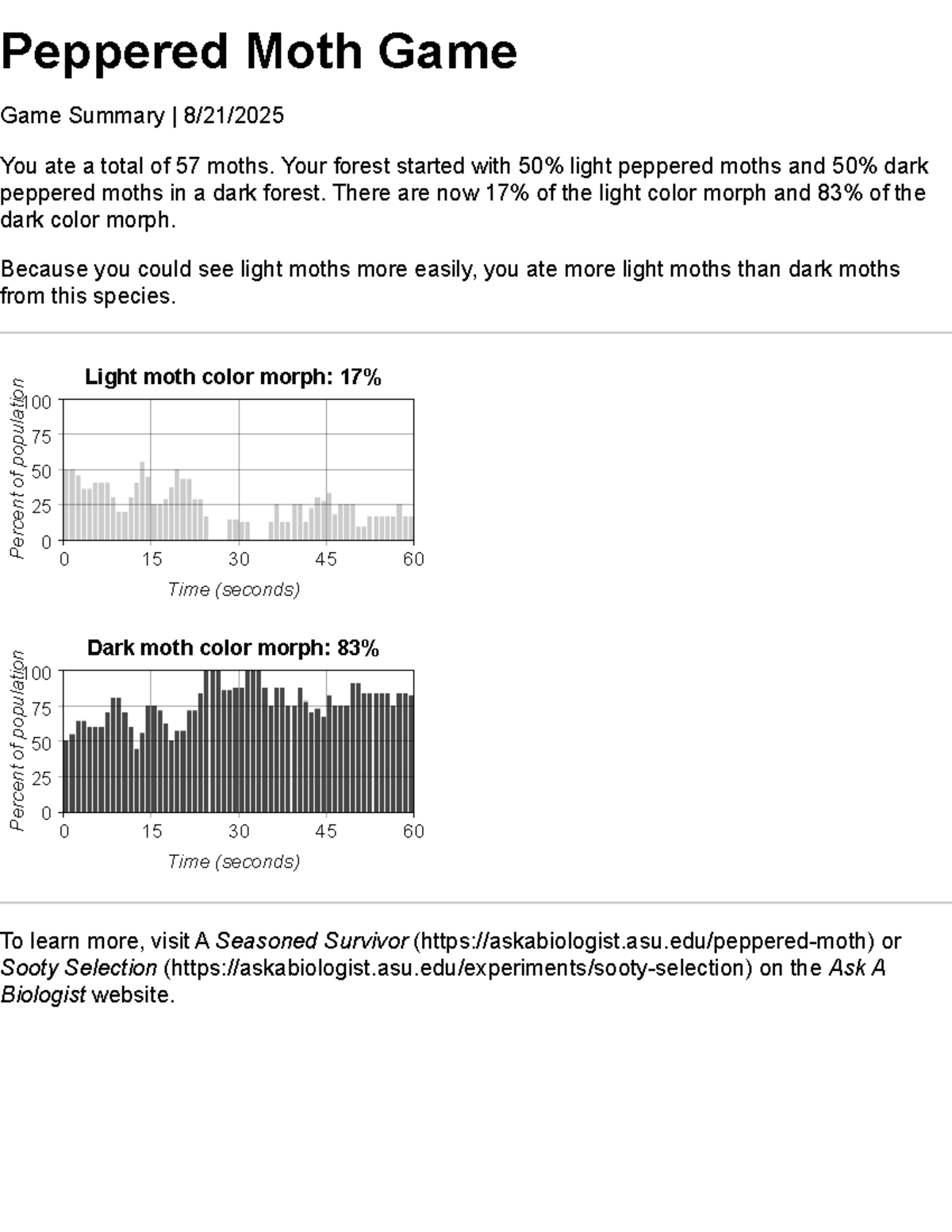 Peppered Moth Game Summary: Dark Forest Analysis - Studocu