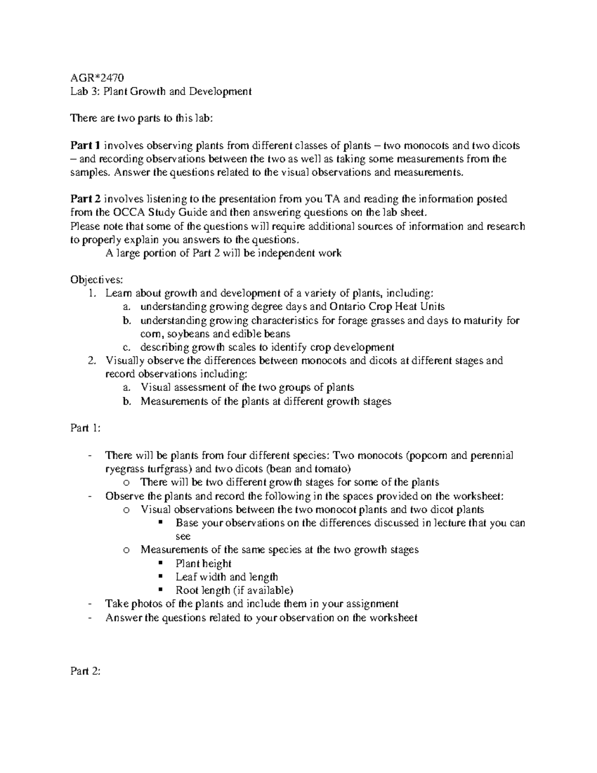Lab 3 Worksheet - Plant Growth & Development (AGR*) - Studocu