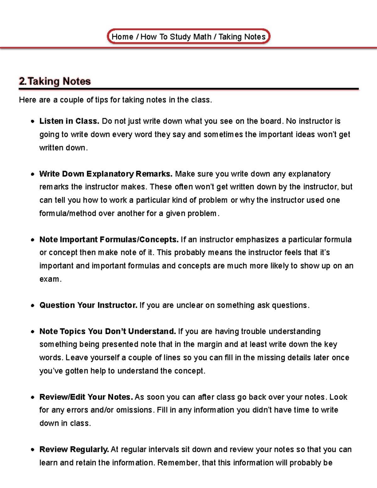 Math Study Tips: Effective Note-Taking Strategies for Success - Studocu