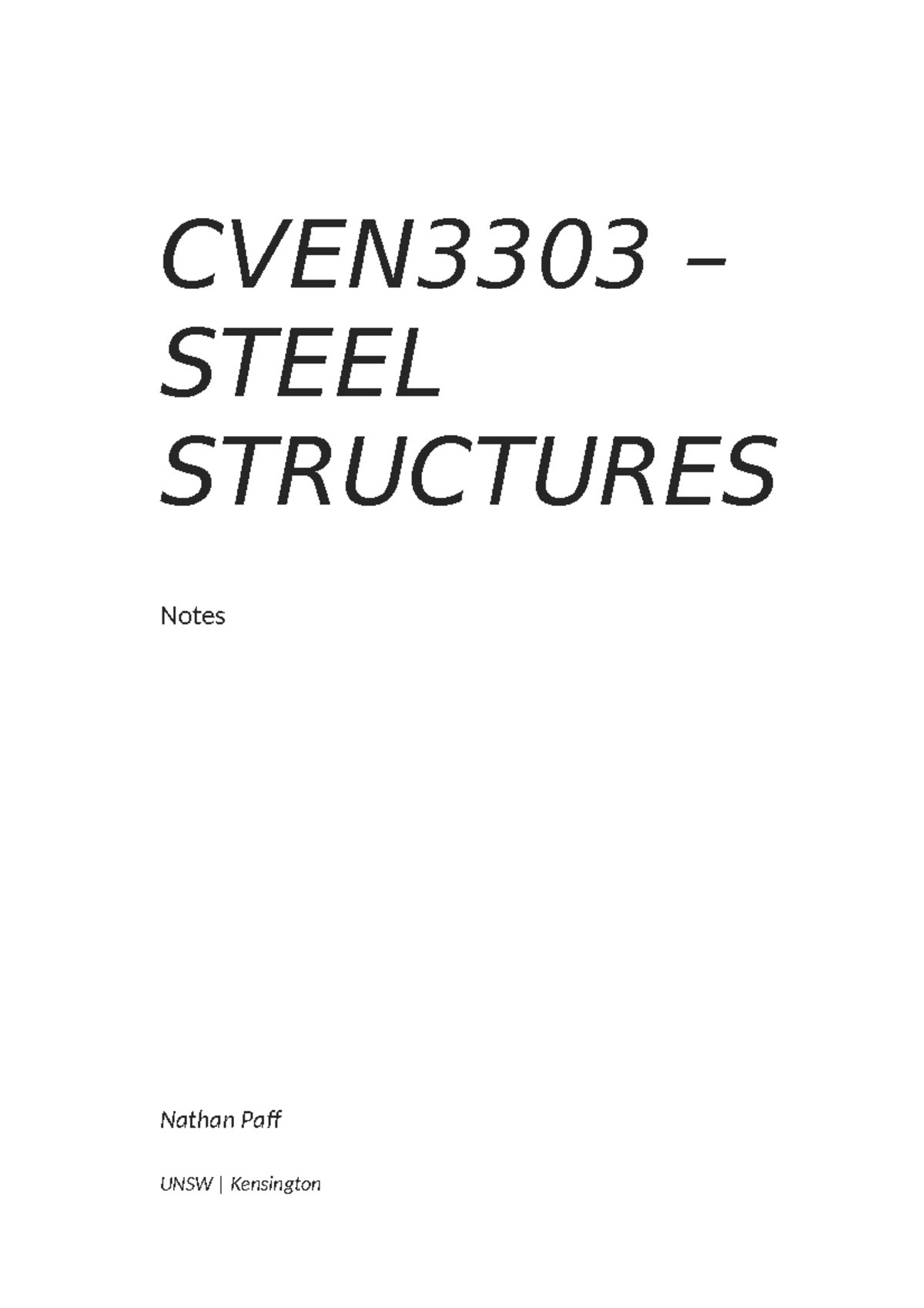 Steel Structures Cheat Sheet for CVEN3303: Key Notes & Guides - Studocu
