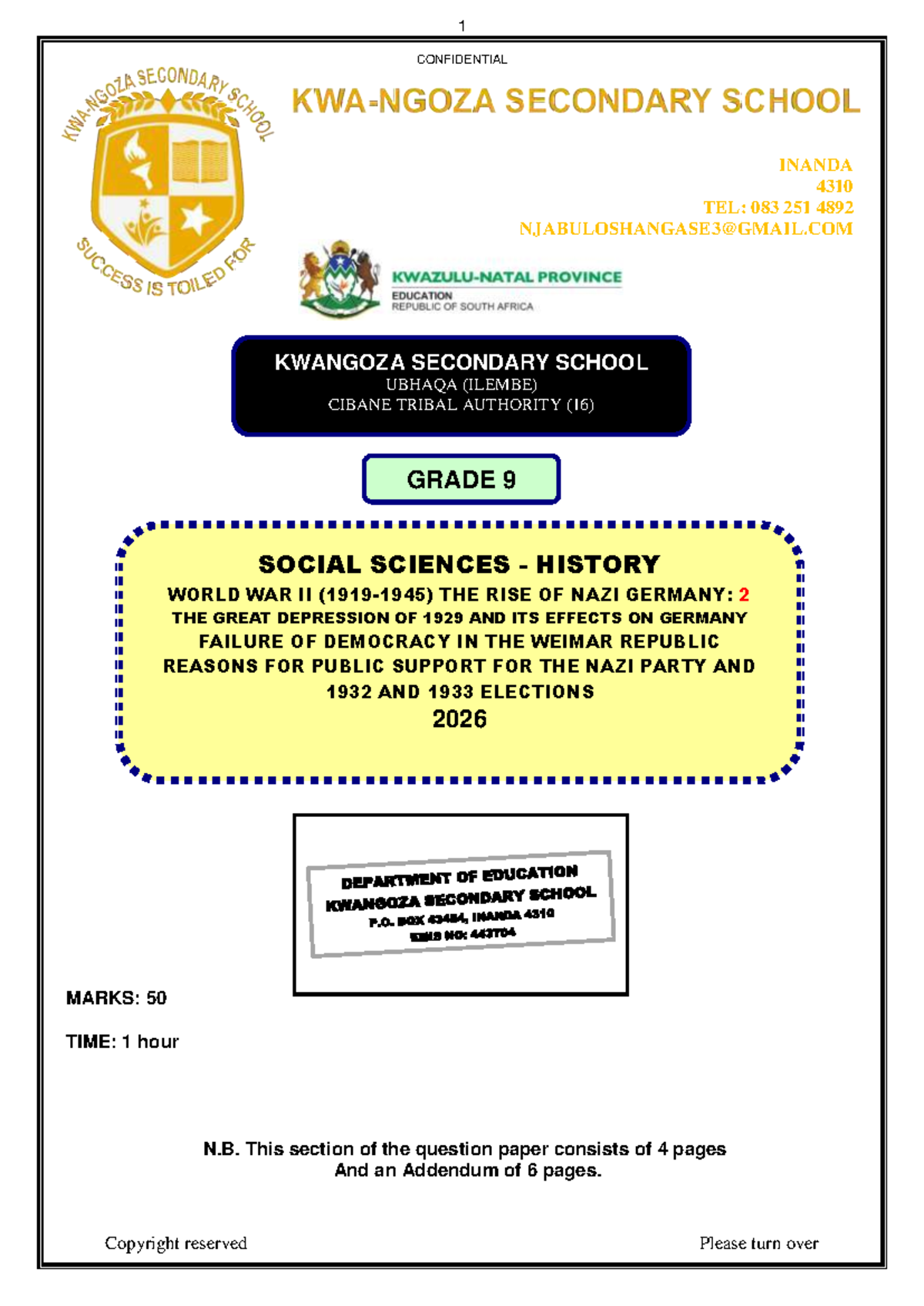 Grade 9 Social Sciences: World War II & Nazi Germany QP-3 - Studocu