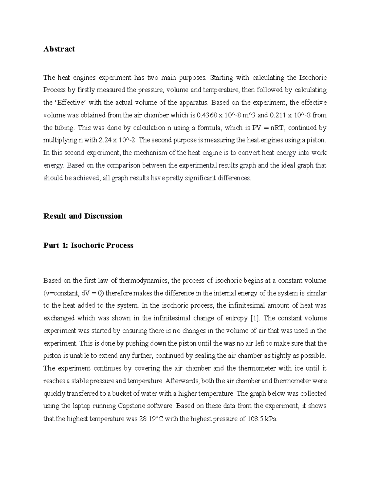 Lab 3: Analysis of Heat Engines and Isochoric Processes Report - Studocu