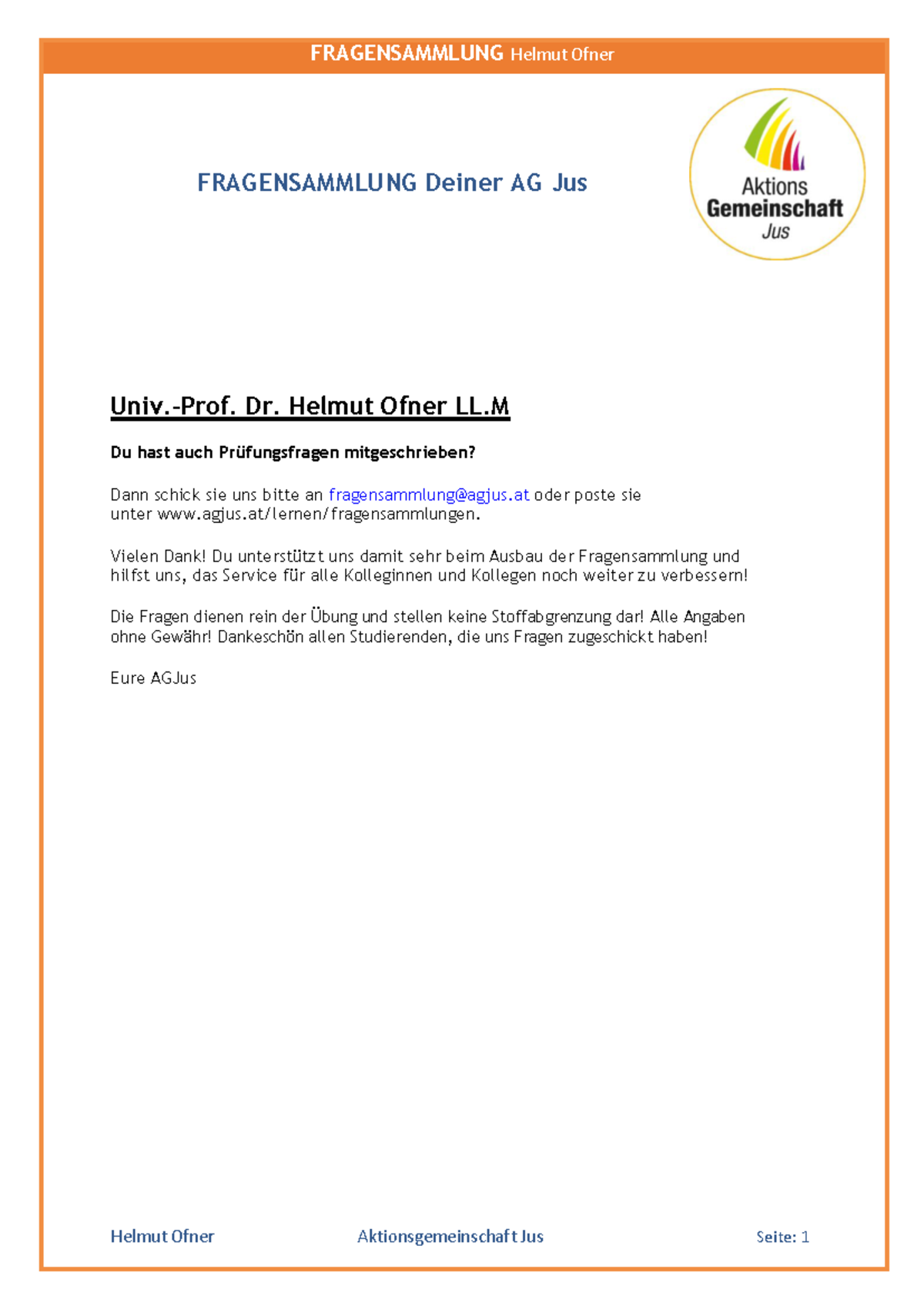 Ofner Fragenkatalog nicht ausgearbeitet - FRAGENSAMMLUNG Deiner AG Jus ...