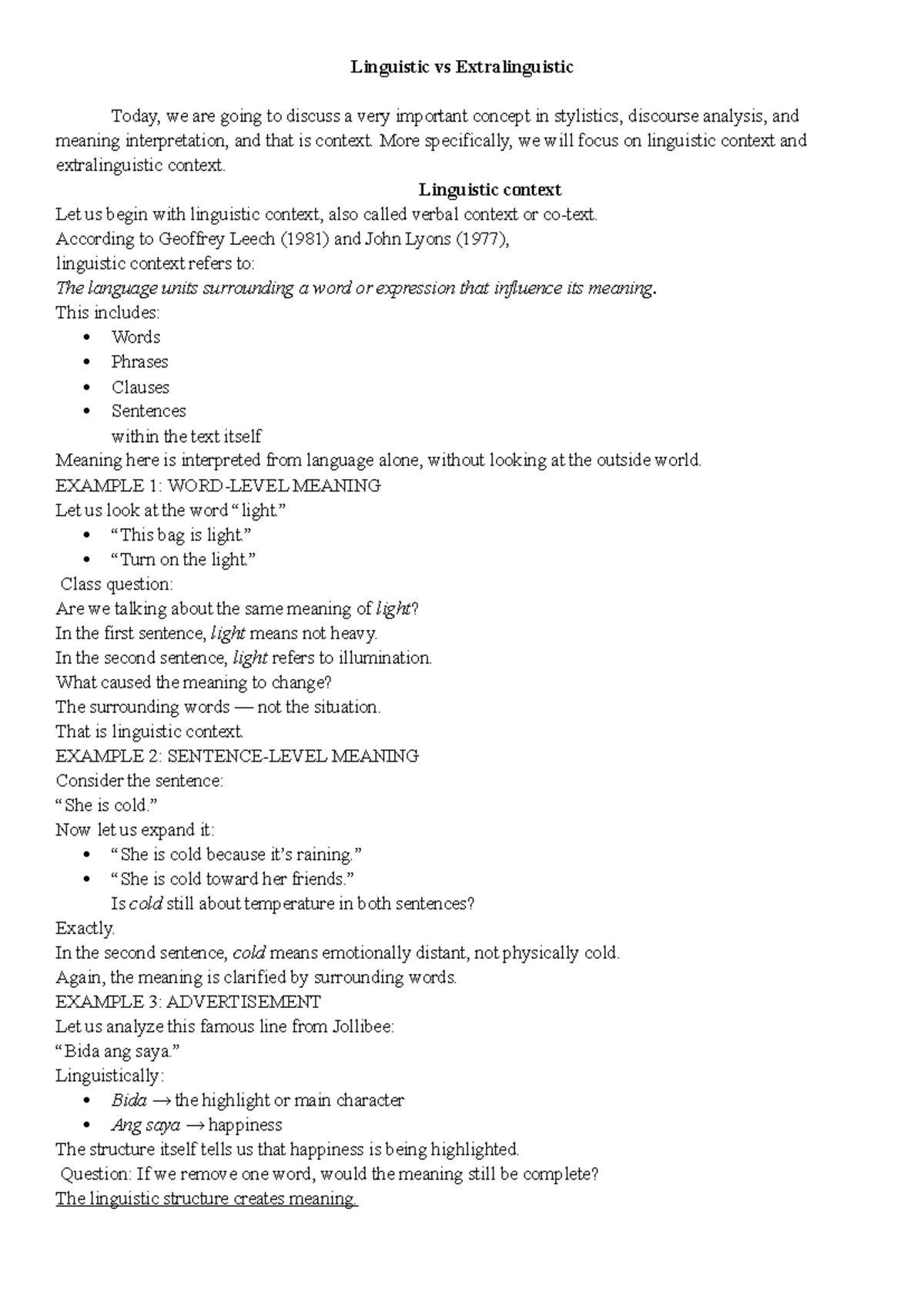 Linguistic vs Extralinguistic Context: Key Concepts in Meaning ...