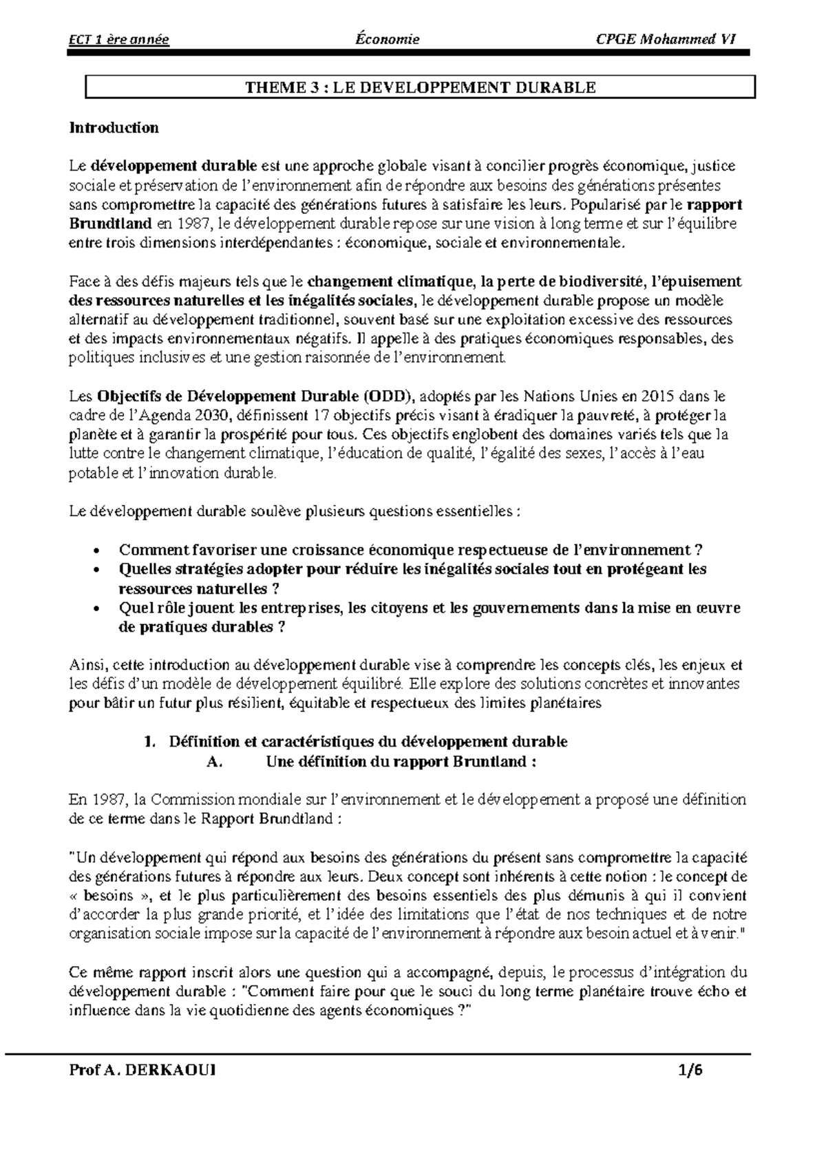 ECT 1 ère Économie CPGE Mohammed VI - Thème 3 : Développement Durable ...