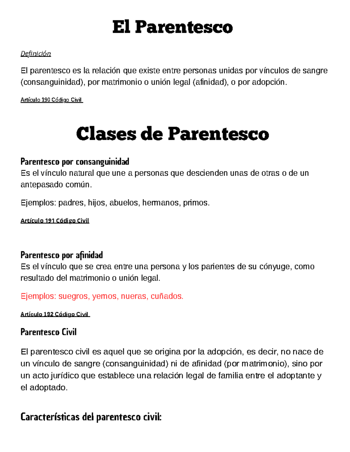 El Parentesco: Definición y Efectos Jurídicos en el Código Civil - Studocu