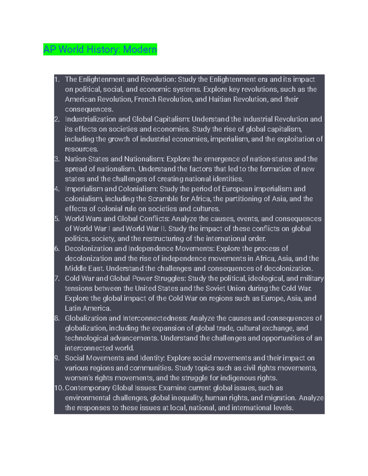 AP World History: Modern Key Topics for Upcoming Exam Prep - Studocu