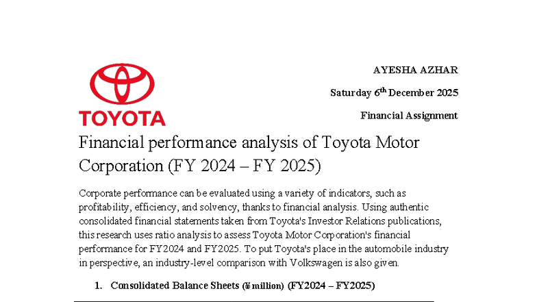Toyota Motor Corp Financial Performance Analysis (FY 2024-2025) - Studocu