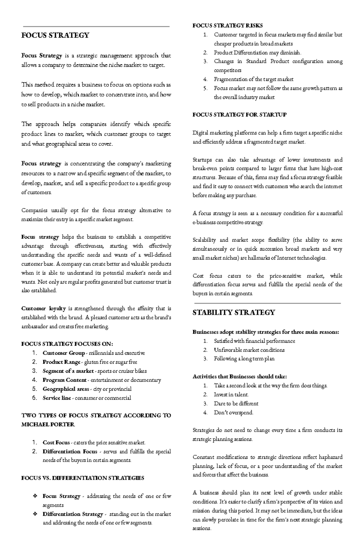 SBA Midterm - Strategic Business Analysis: Focus and Growth Strategies - Studocu