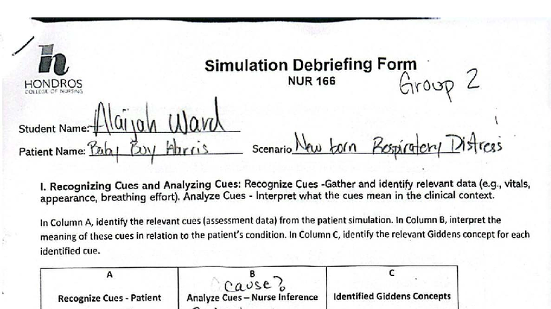 Simulation Debriefing for HONDROS NUR 166: Patient Case Study on ...