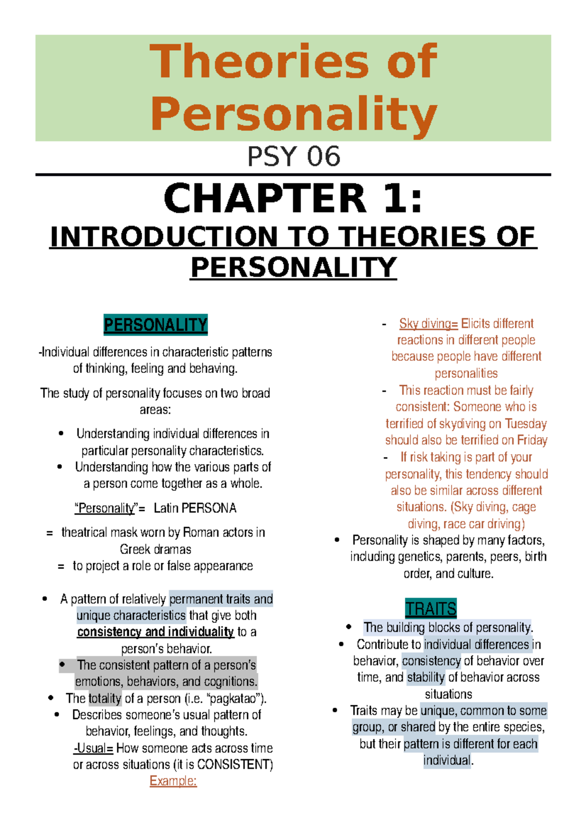 Theories Of Personality : Psychodynamic, Humanistic/Existential ...