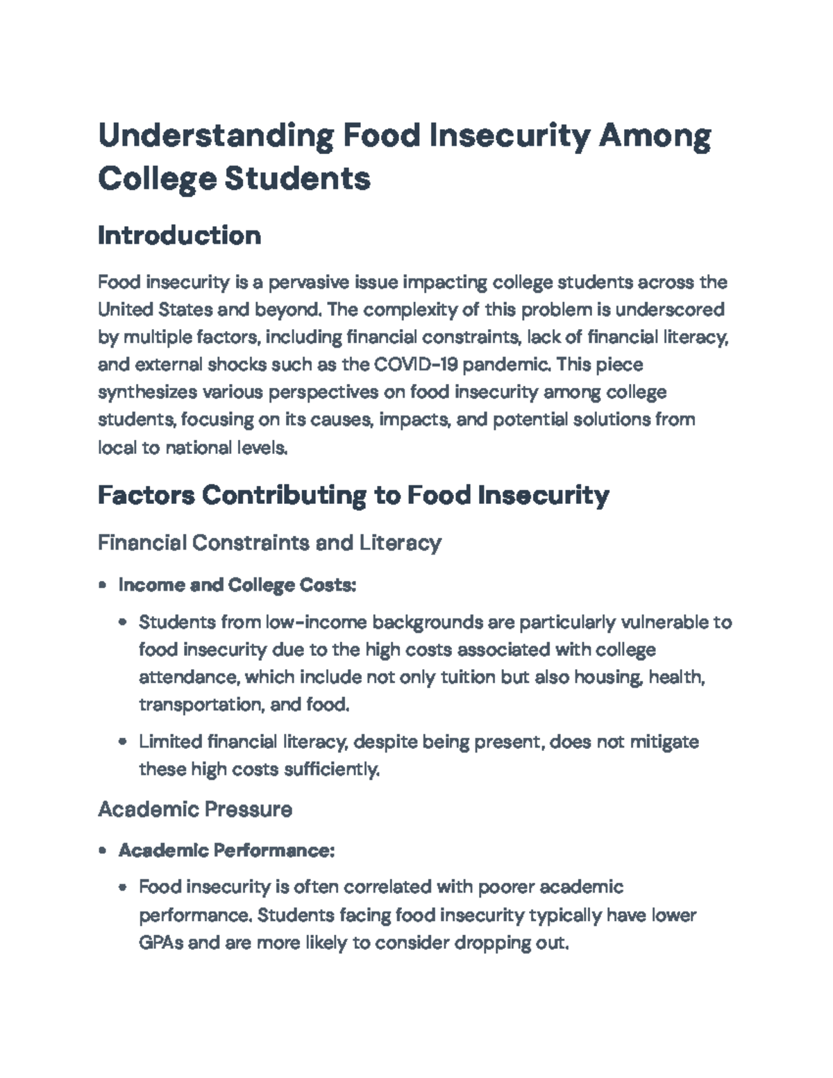Understanding Food Insecurity Among College Students: Causes and ...