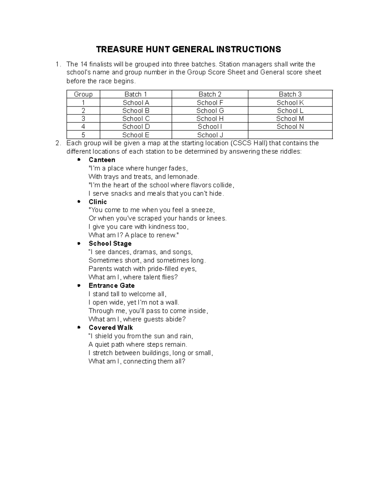 Treasure HUNT General Instructions - TREASURE HUNT GENERAL INSTRUCTIONS ...