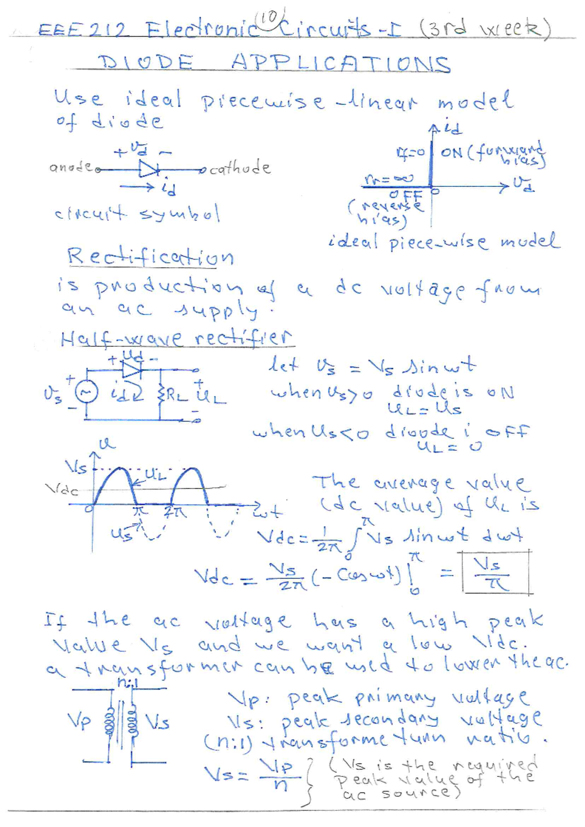EEE212 Lecture Notes: Diode Applications & Circuit Analysis (Weeks 3-4 ...