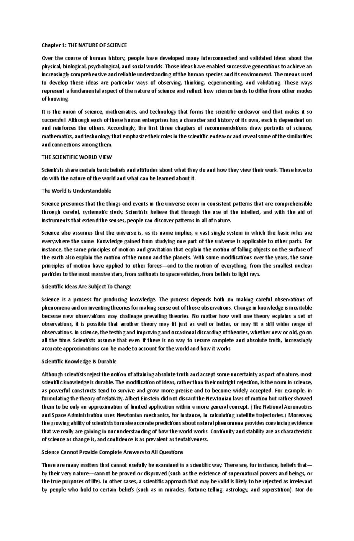 Chapter 1: The Nature of Science - Lecture Notes - Studocu