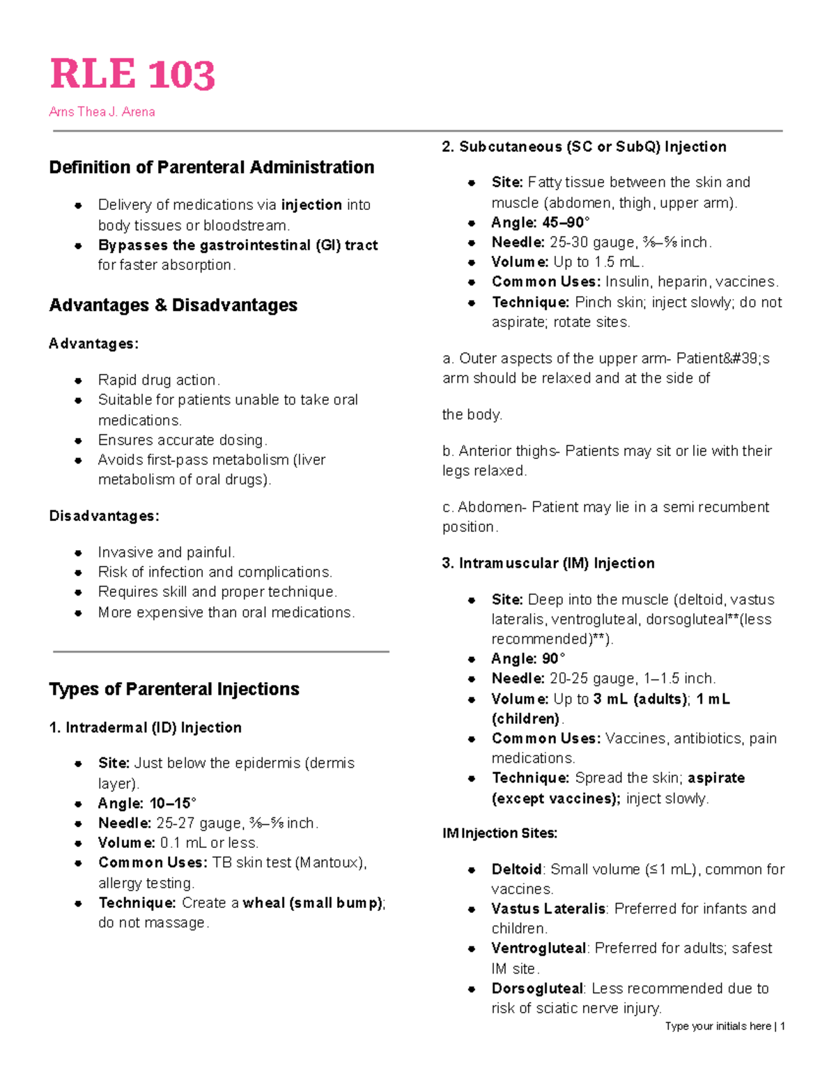 RLE 103 Final Exam Notes: Parenteral Injections & Wound Care - Studocu