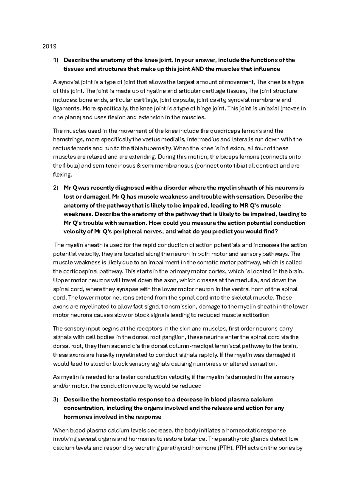 HUBS191 - Practice Exam Essays on Joint Anatomy, Immune Response, and ...