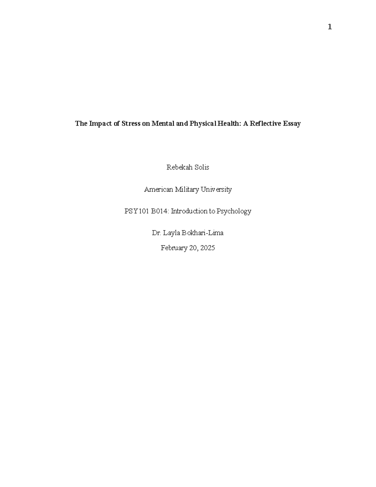 PSY101 Reflective Essay: The Impact of Stress on Health - Studocu