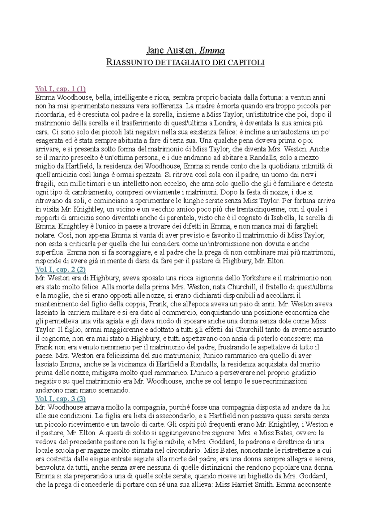 Jane Austen - I, cap. 1 (1) Emma Woodhouse, bella, intelligente e ricca ...