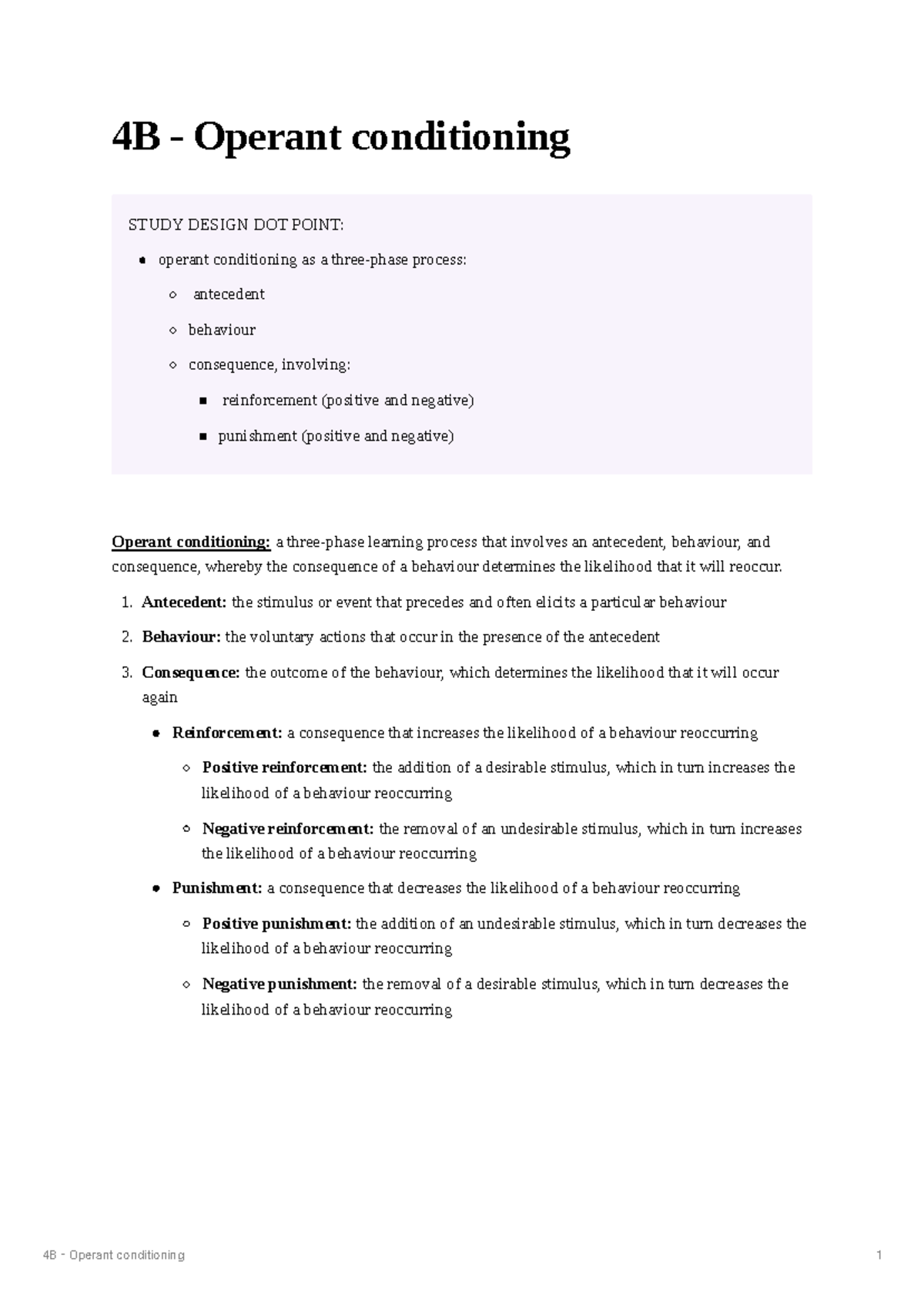 4B - Operant Conditioning: Study Design and Key Concepts - Studocu