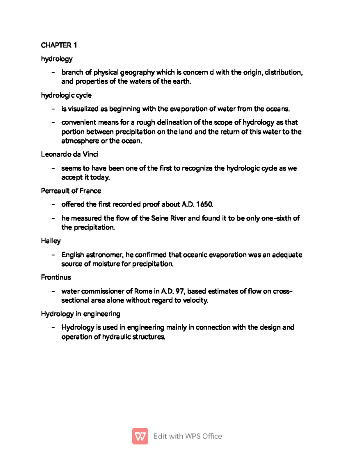HYDROLOGY REVIEWER - CHAPTER 1 hydrology - branch of physical geography ...