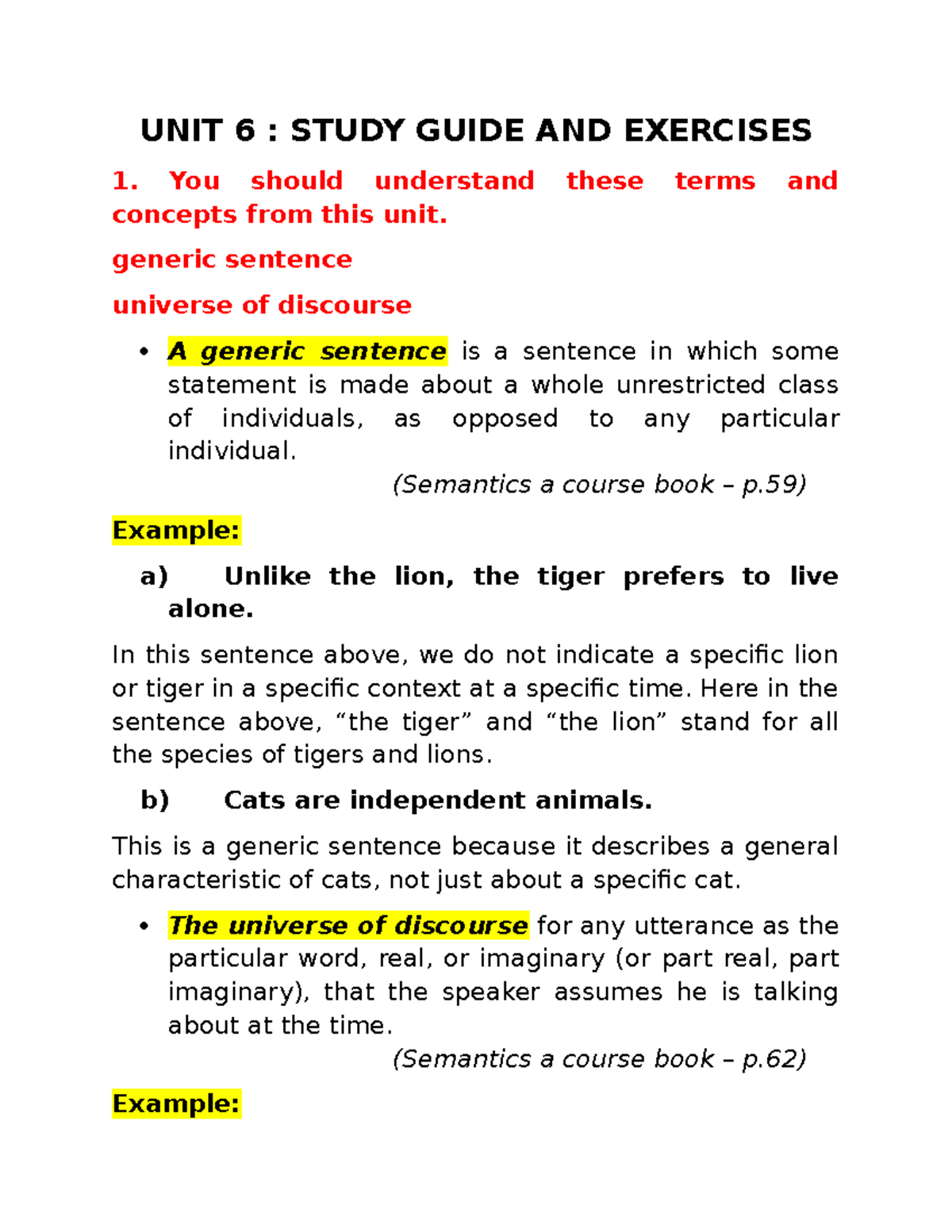 Study Guide U6 - ... - UNIT 6 : STUDY GUIDE AND EXERCISES You should ...