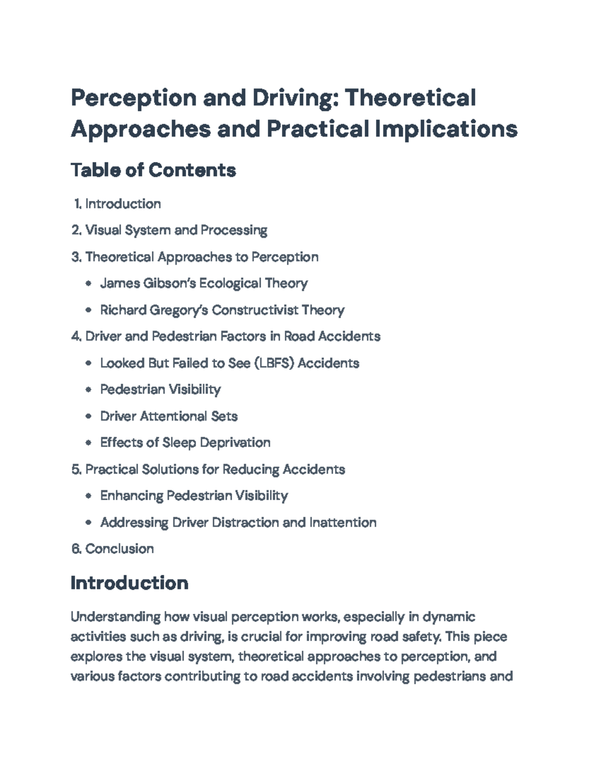 Driving Perception and Safety: Theories and Practical Solutions (PSY ...
