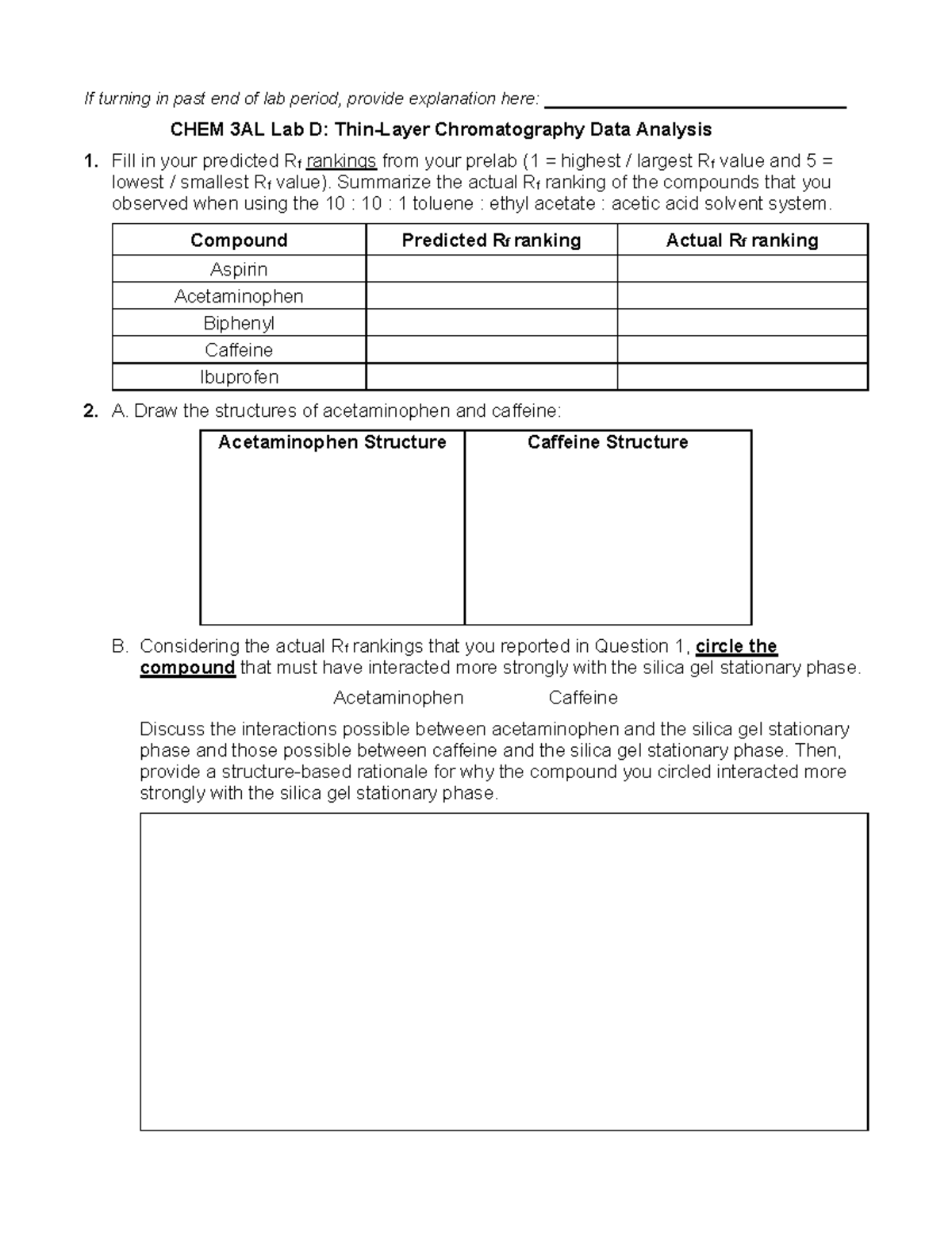 CHEM 3AL Lab D: Chromatography Rf Rankings & Data Analysis - Studocu