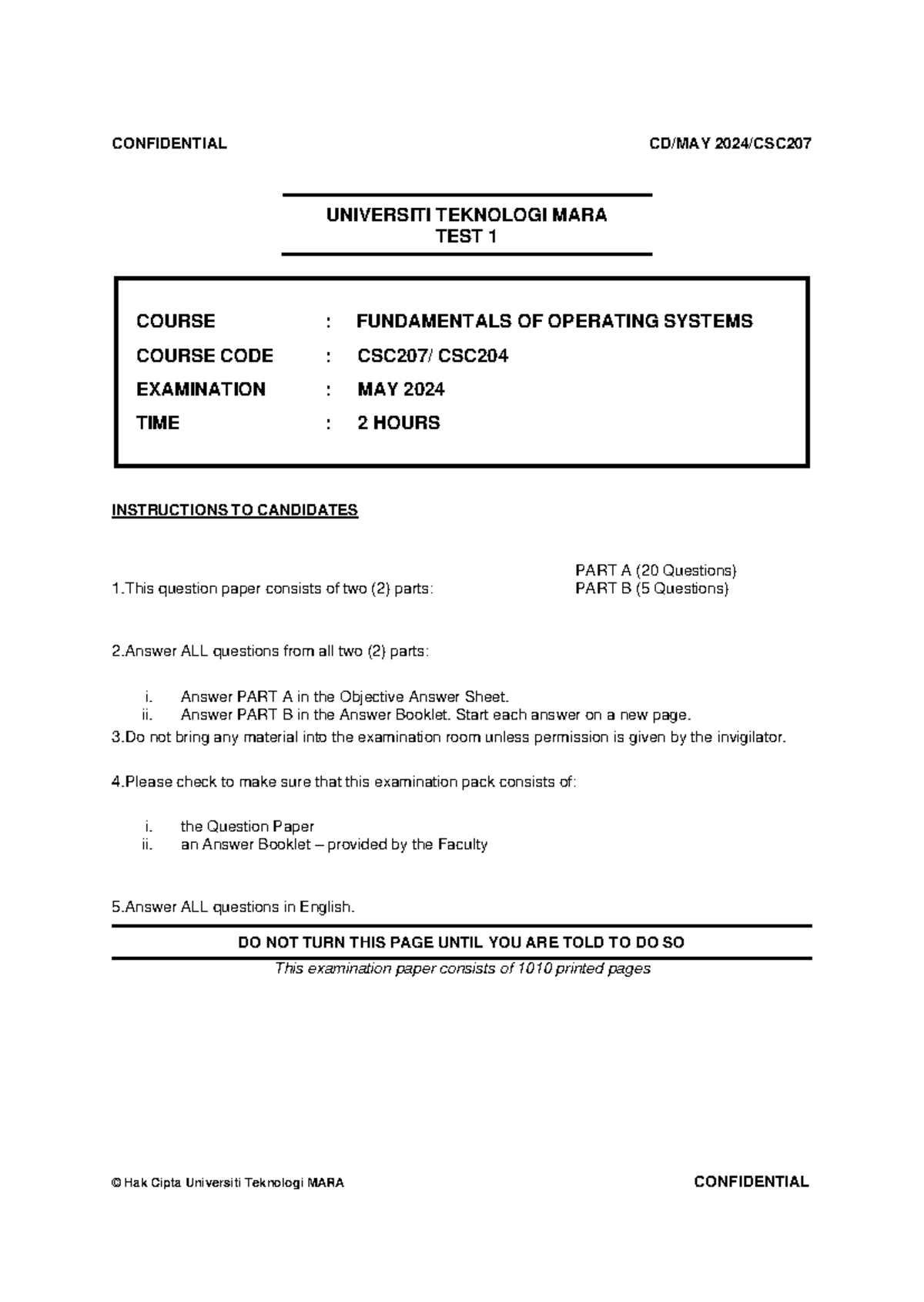Test CSC204 May 2024 - Fundamentals of Operating Systems Exam - Studocu