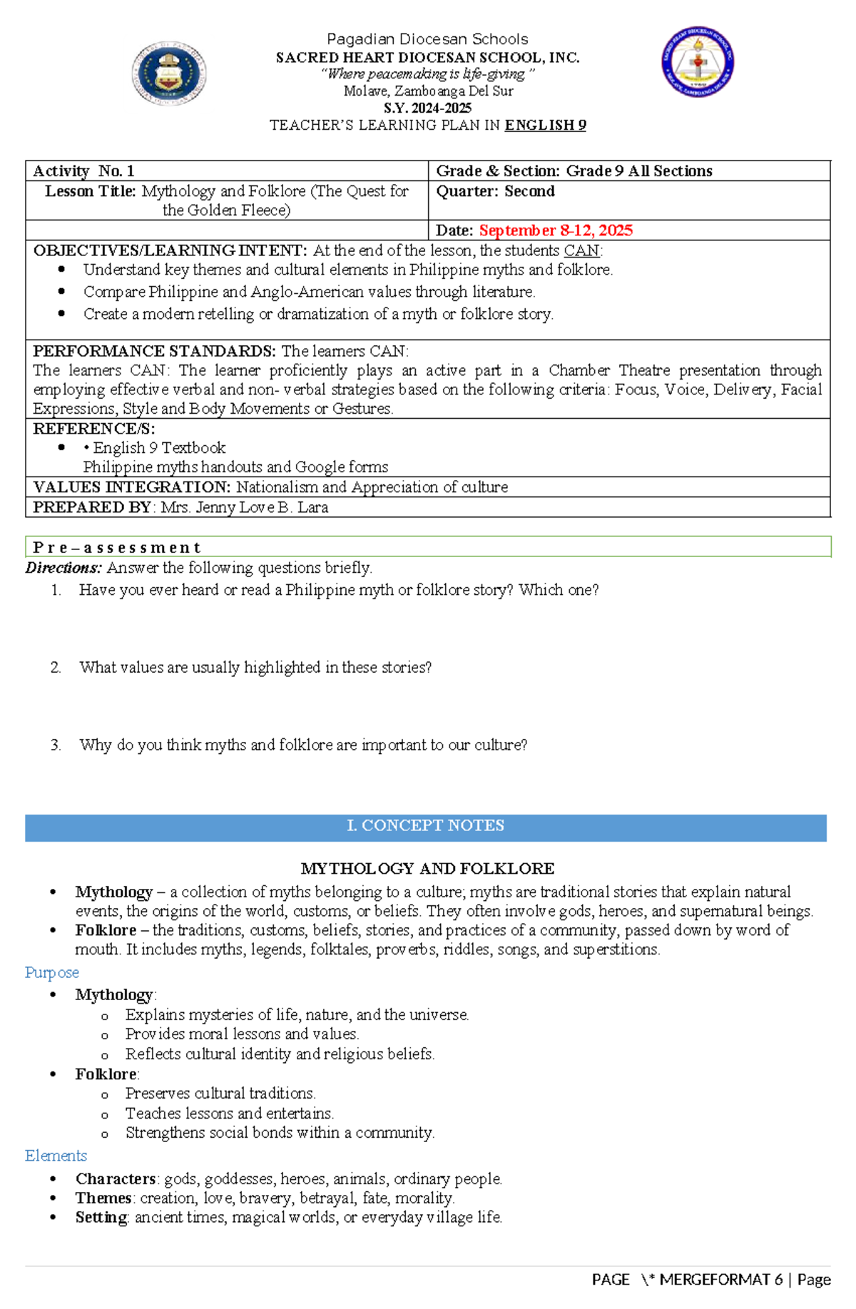 Q2- Lesson 2: Mythology and Folklore in English 9 Learning Plan - Studocu