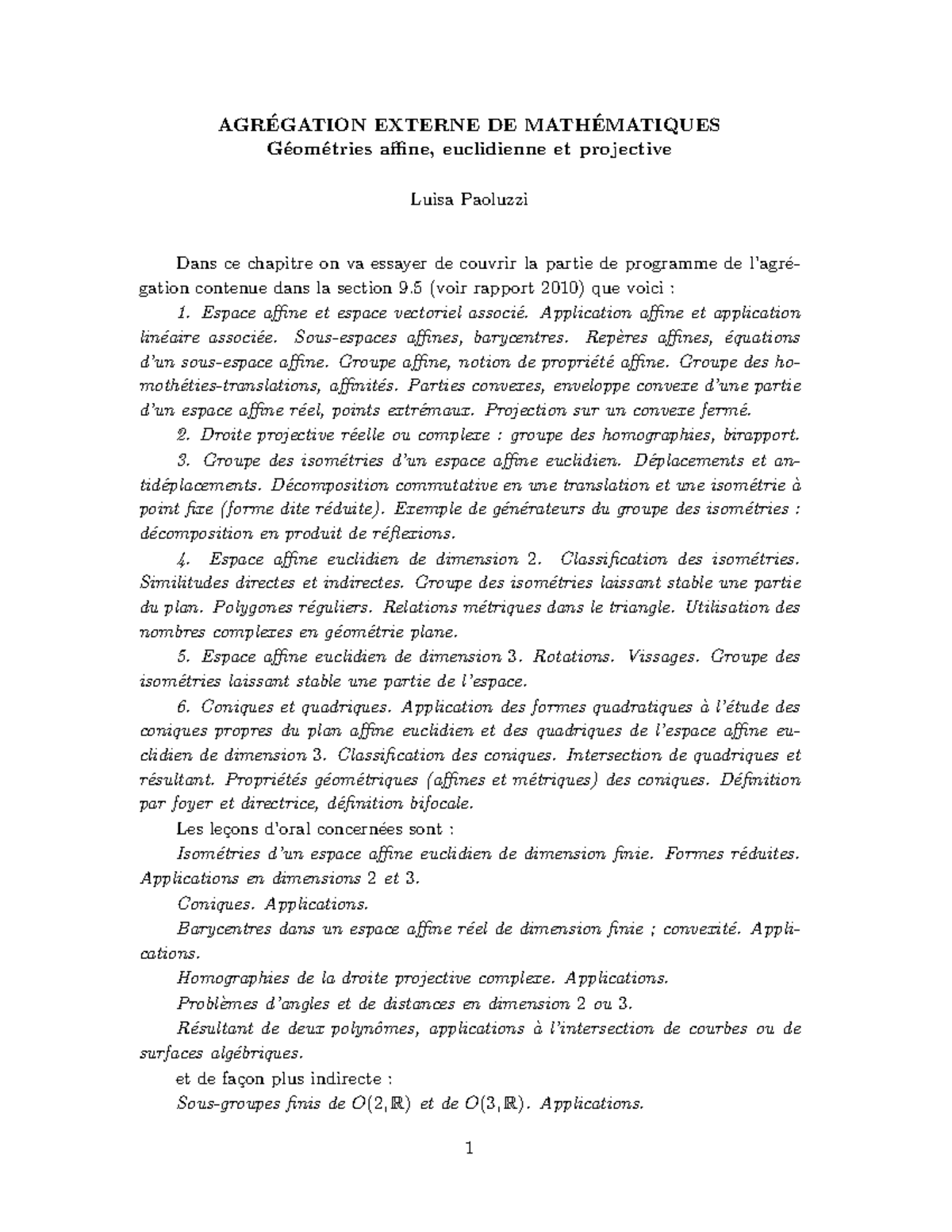 Exercice d'application sur les Espaces Affines, Euclidiens et ...