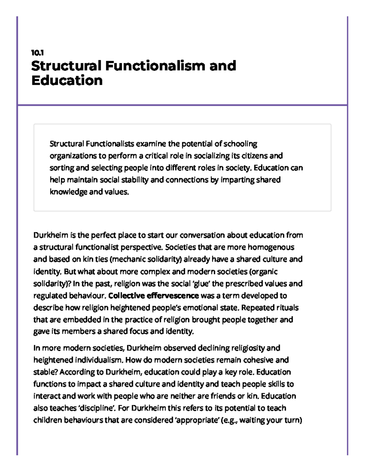 10.1 Structural Functionalism and Its Role in Education - Studocu