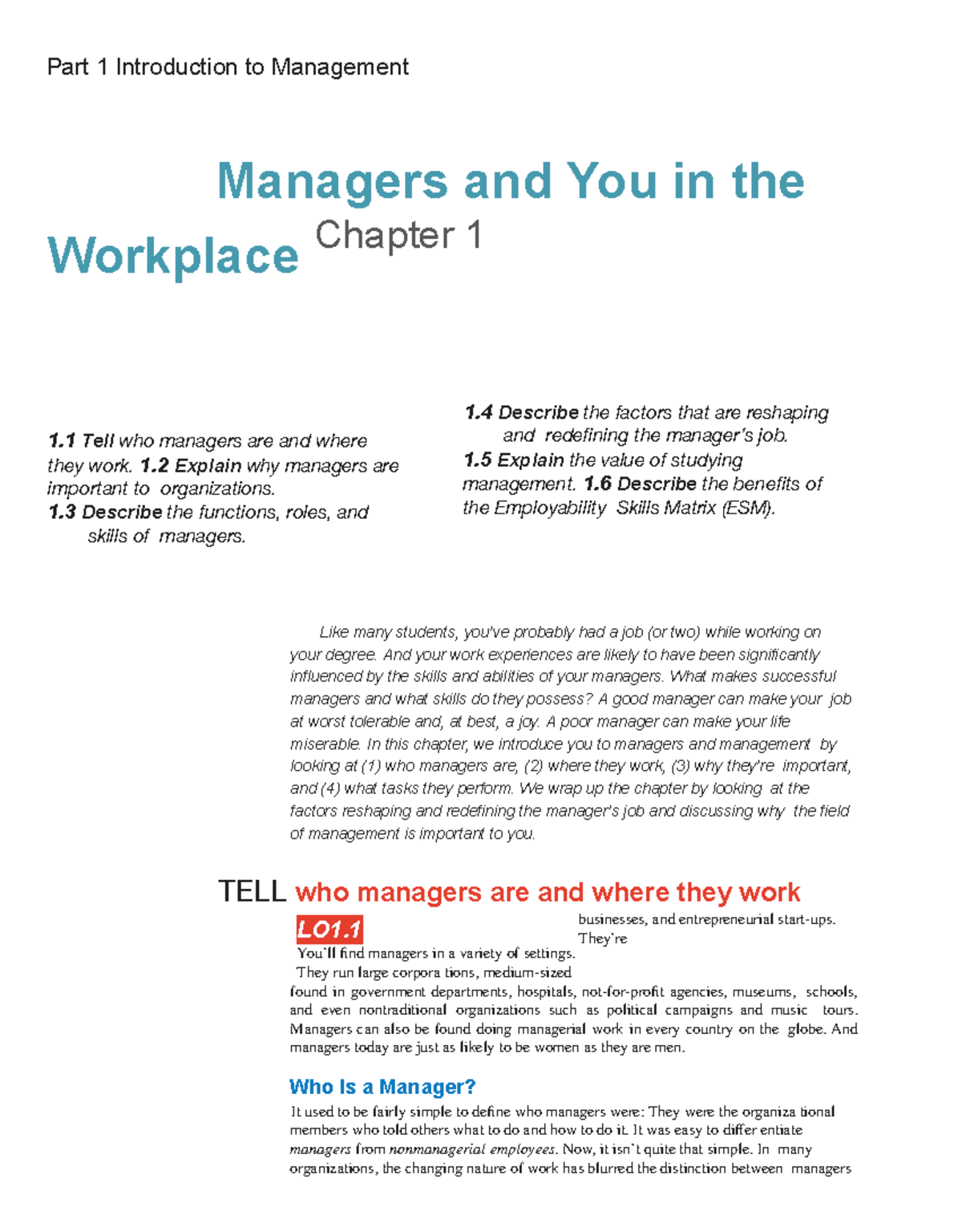 Chapter 1 Introduction to Management - Part 1 Introduction to ...