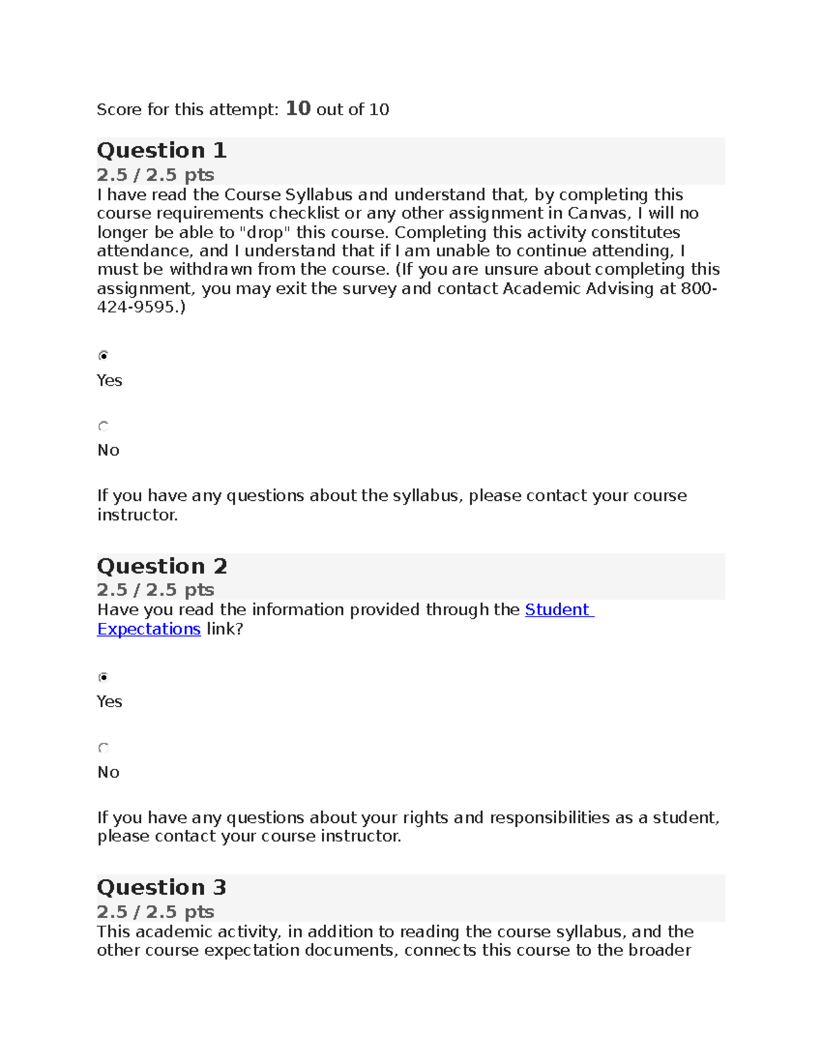 Final Exam - Student Expectations Quiz (10/10 Score) - Studocu