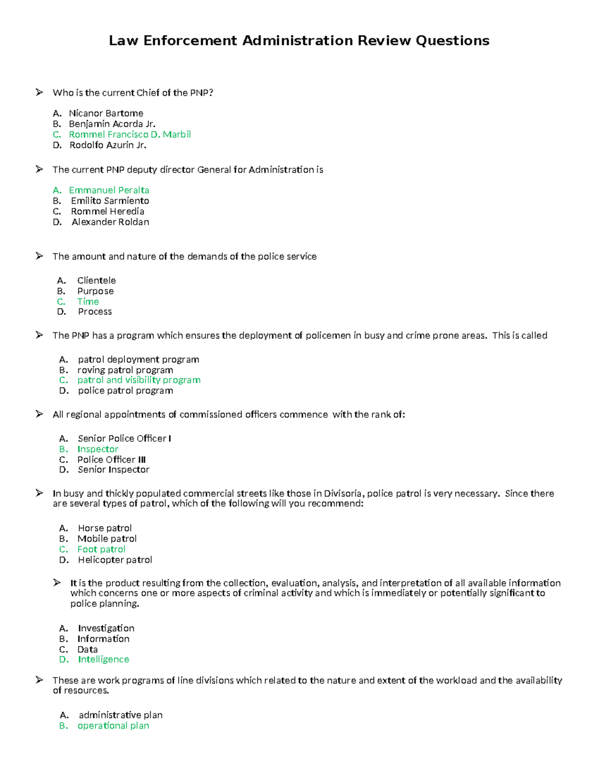 CRI 168 - Law Enforcement Administration Review Questions with Answers ...