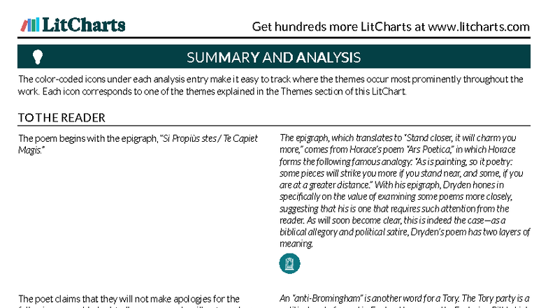 Absalom and Achitophel Analysis - LitChart Summary - Studocu