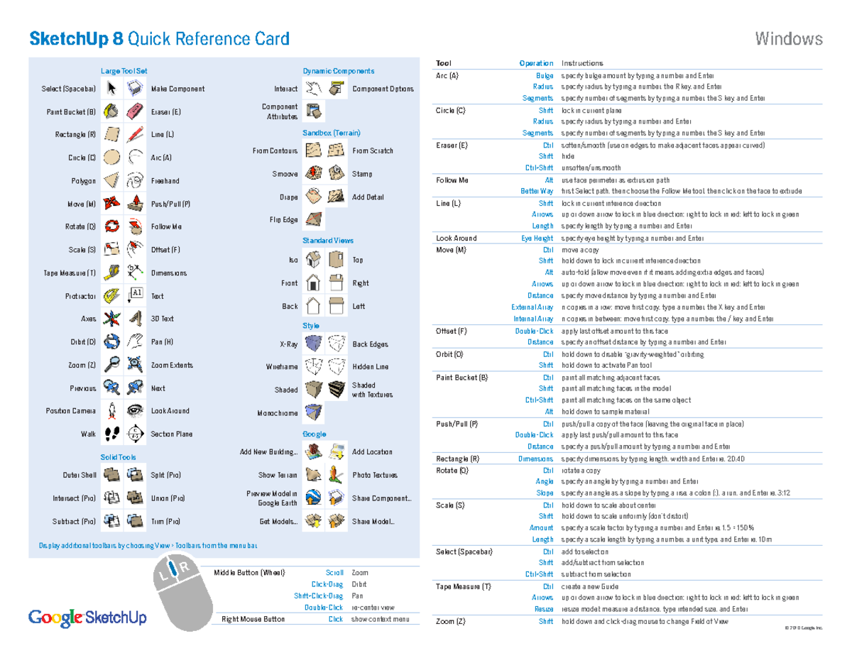SketchUp 8 Reference Card - Tool Operations and Instructions - Studocu
