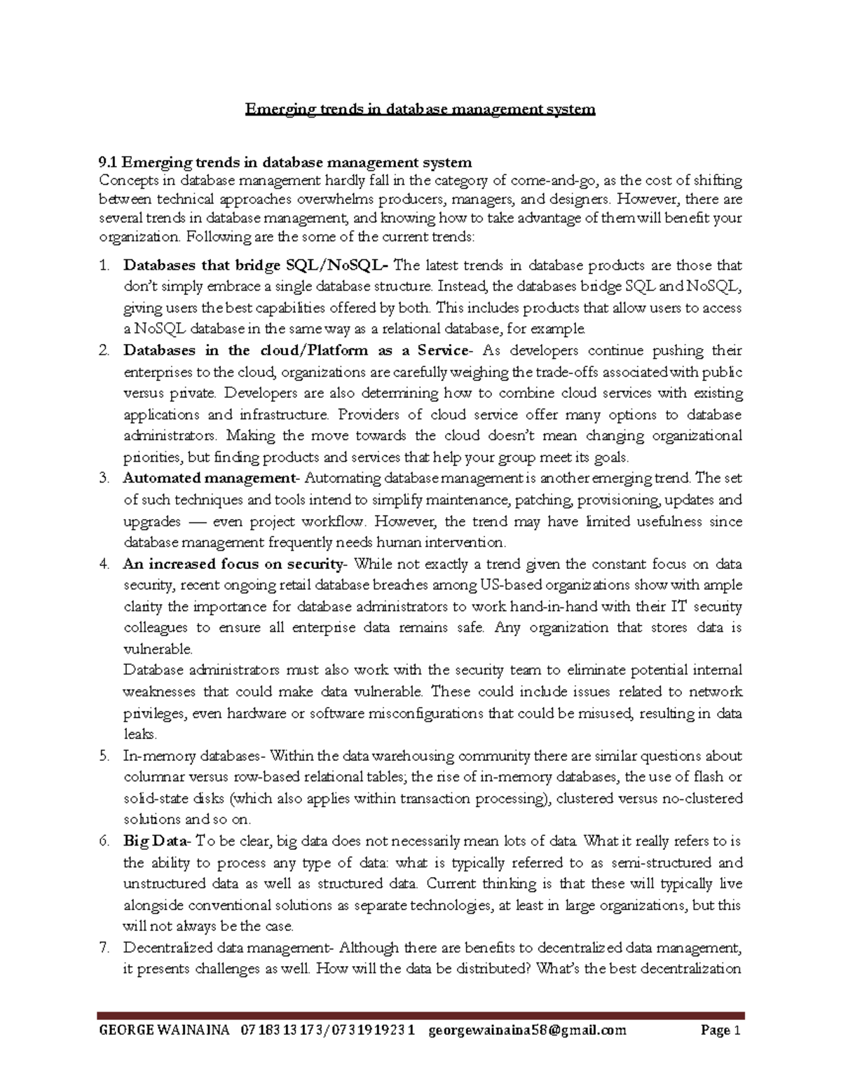 Title: DBM 101: Emerging Trends in Database Management Systems - Studocu
